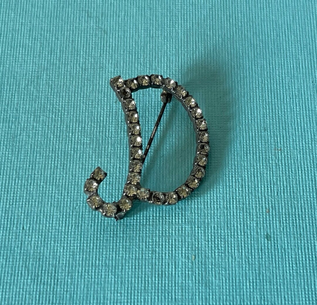 Vintage Letter D Brooch, Rhinestone Letter D Pin, Monogram D Brooch ...
