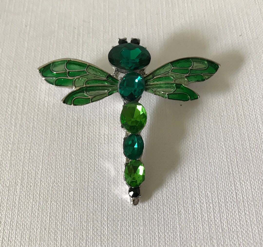 Green Rhinestone Dragonfly Pin, Dragonfly Brooch, Rhinestone Dragonfly ...