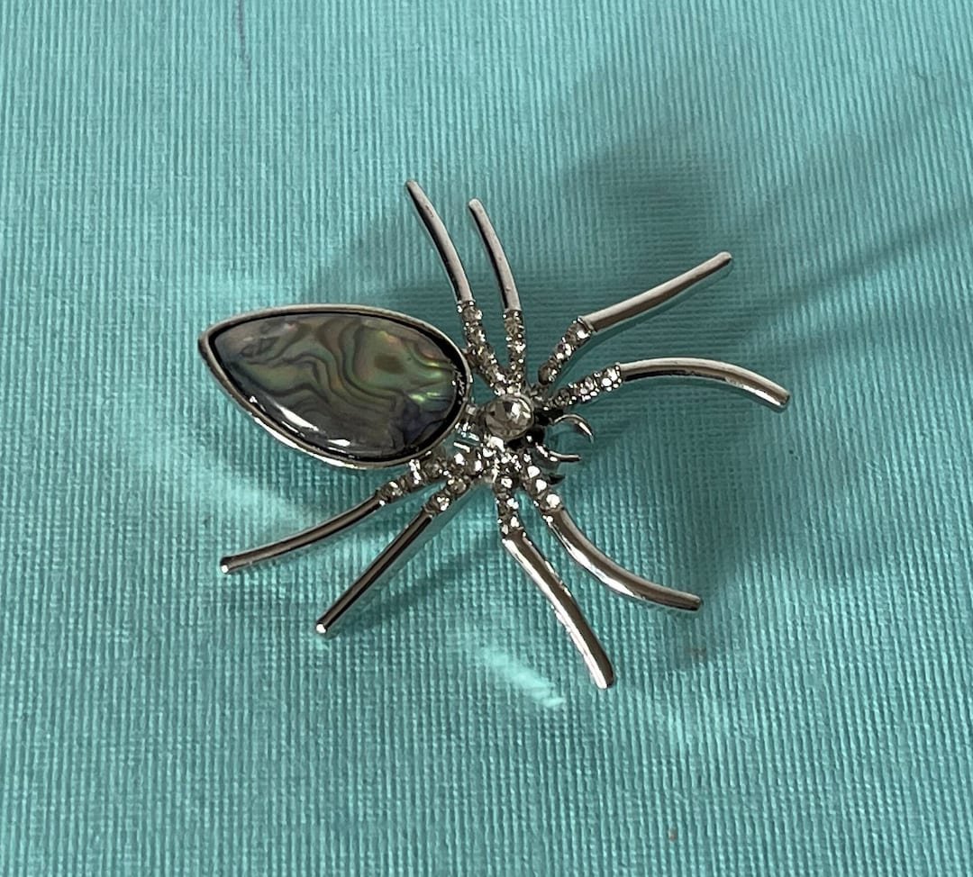 Rhinestone Spider Brooch Abalone Spider Pin Silver Spider - Etsy