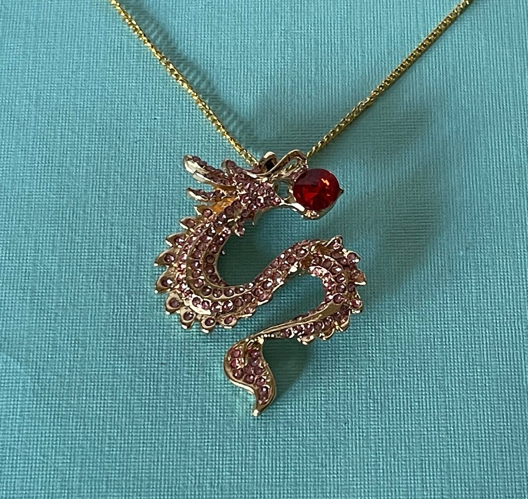 Pink Dragon Necklace, Chinese Dragon Necklace, Lucky Dragon Necklace ...