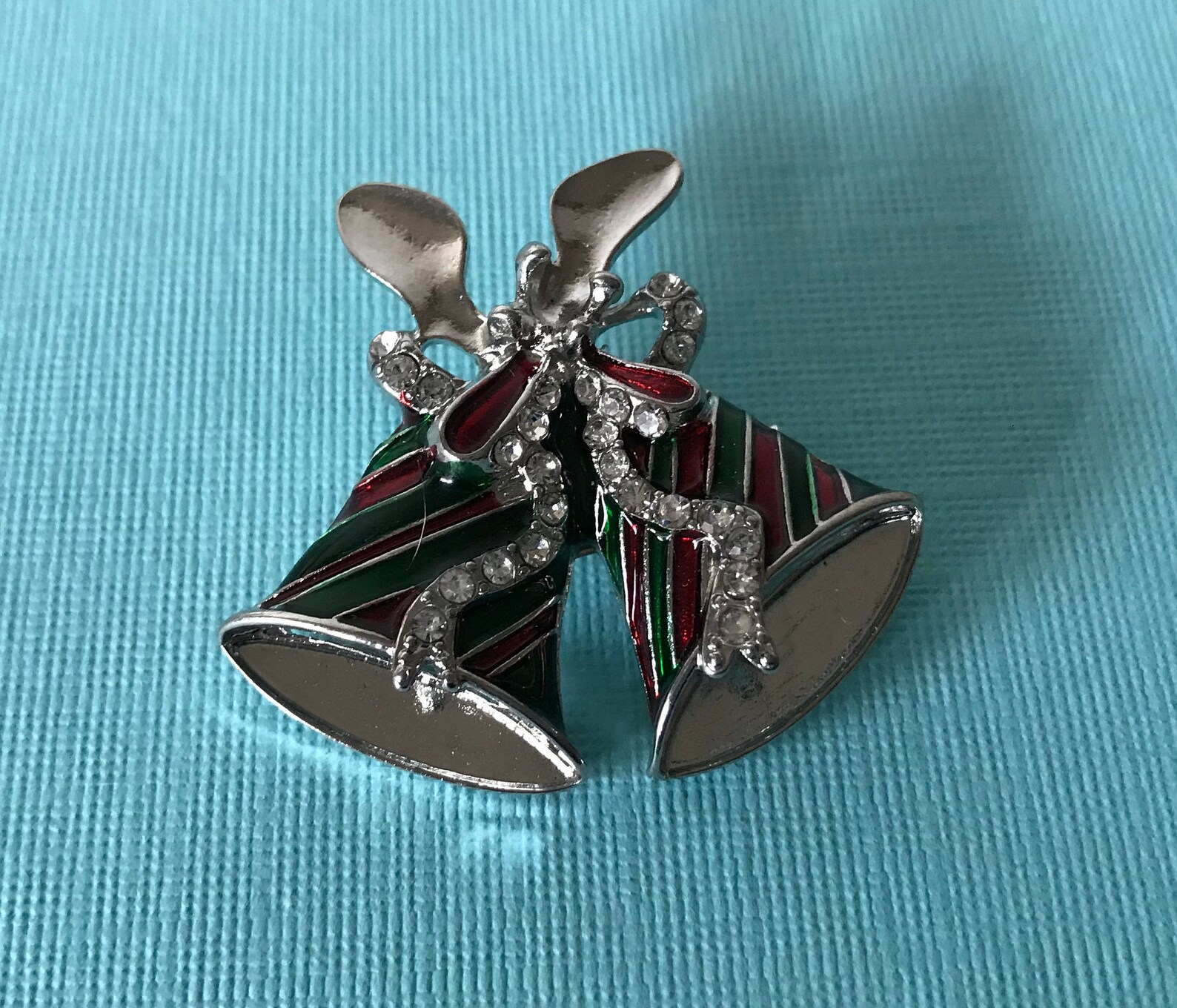 Vintage Jingle Bell Brooch, Rhinestone Bell Pin, Silver Bells Pin ...