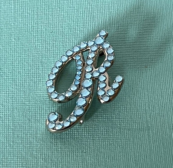 Vintage letter R brooch, rhinestone letter R pin, blu… - Gem