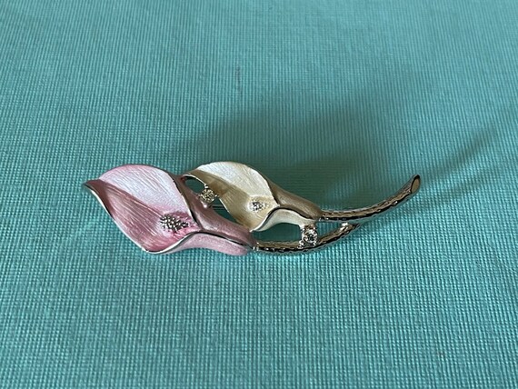 Vintage calla lily brooch, pink calla lily pin, rhine… - Gem