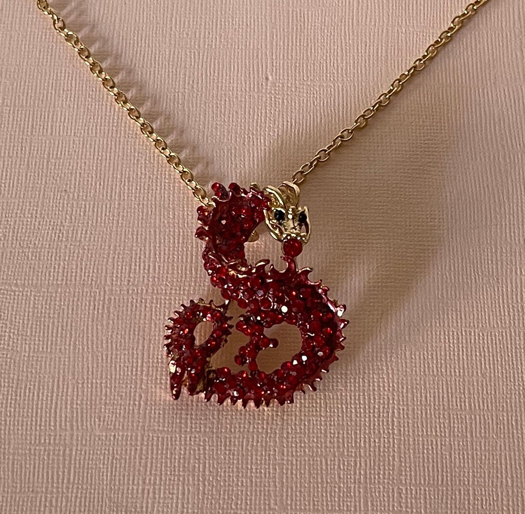 Red Rhinestone Dragon Necklace, Dragon Pendant, Dragon Jewelry, Chinese ...