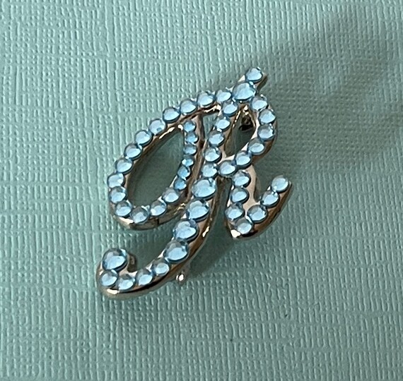 Vintage letter R brooch, rhinestone letter R pin, blu… - Gem