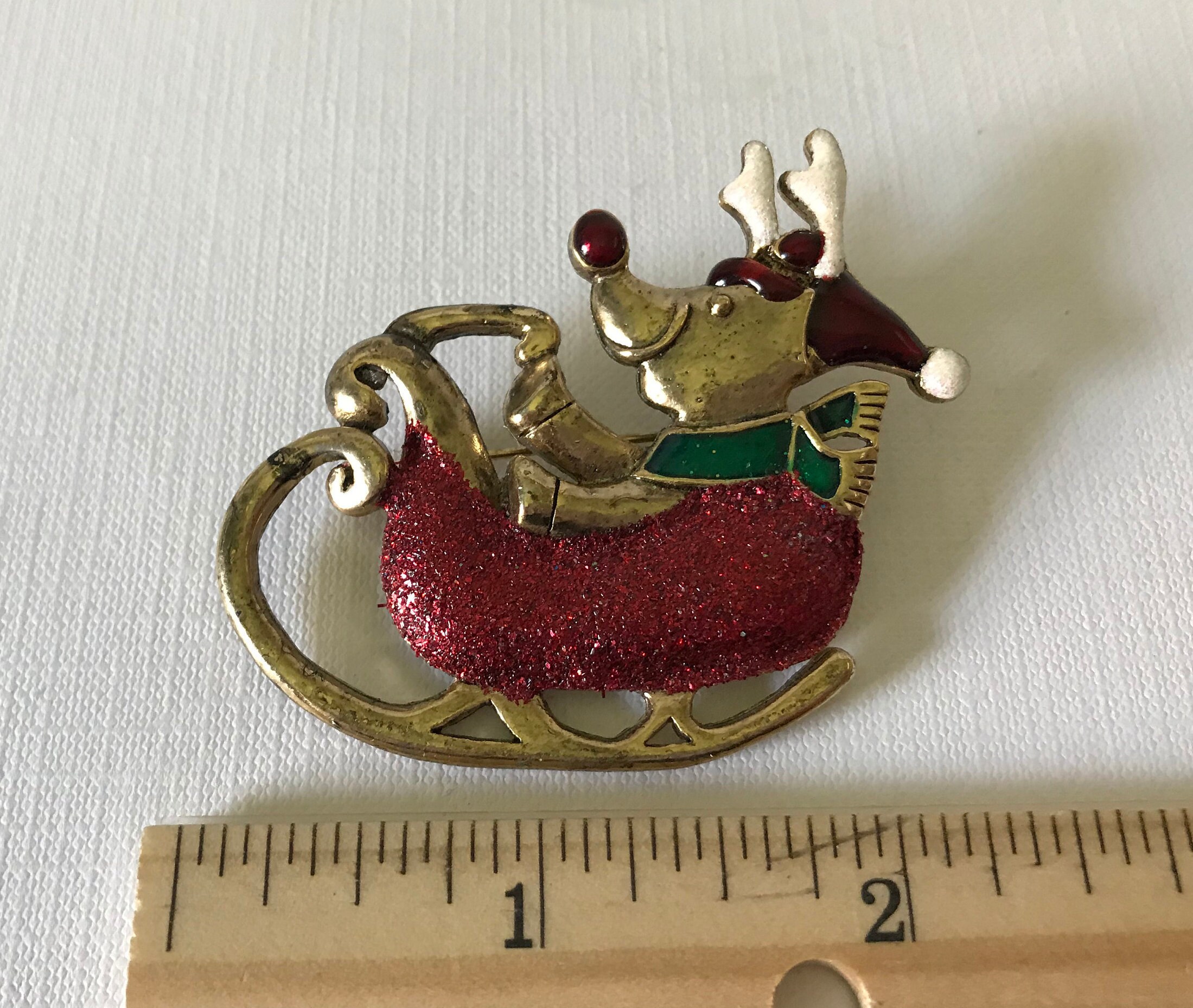 Vintage Reindeer Pin Reindeer in Sled Brooch Vintage Rudolph - Etsy