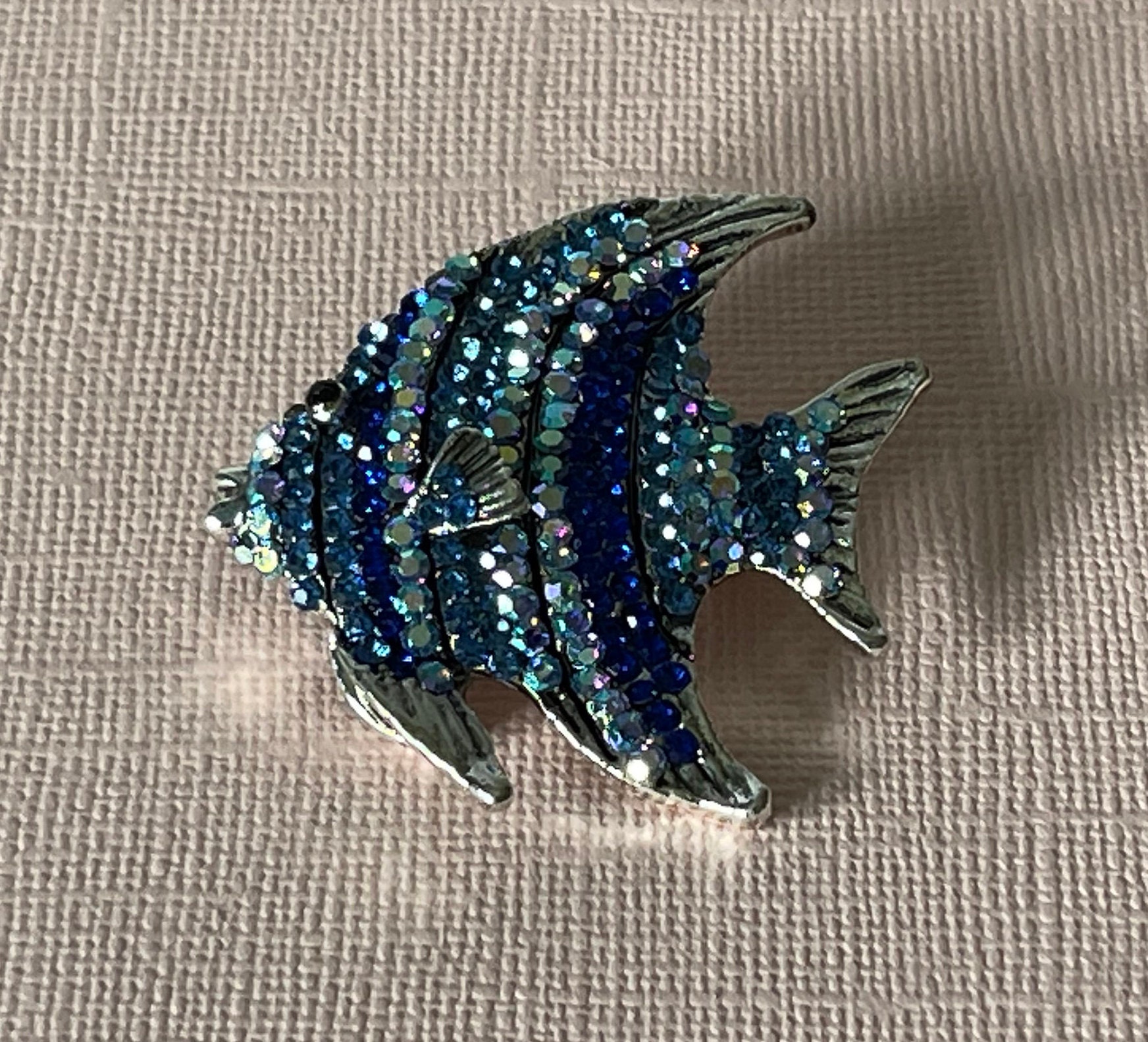 Rhinestone fish brooch blue rhinestone fish pin fish | Etsy