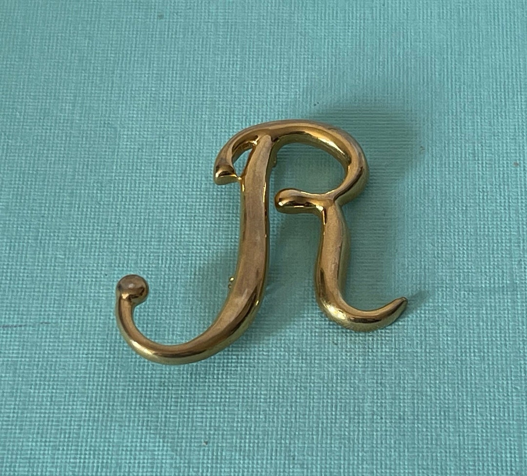 Large Vintage Letter R Brooch, Letter R Jewelry, Gold Letter R Pin, Big ...