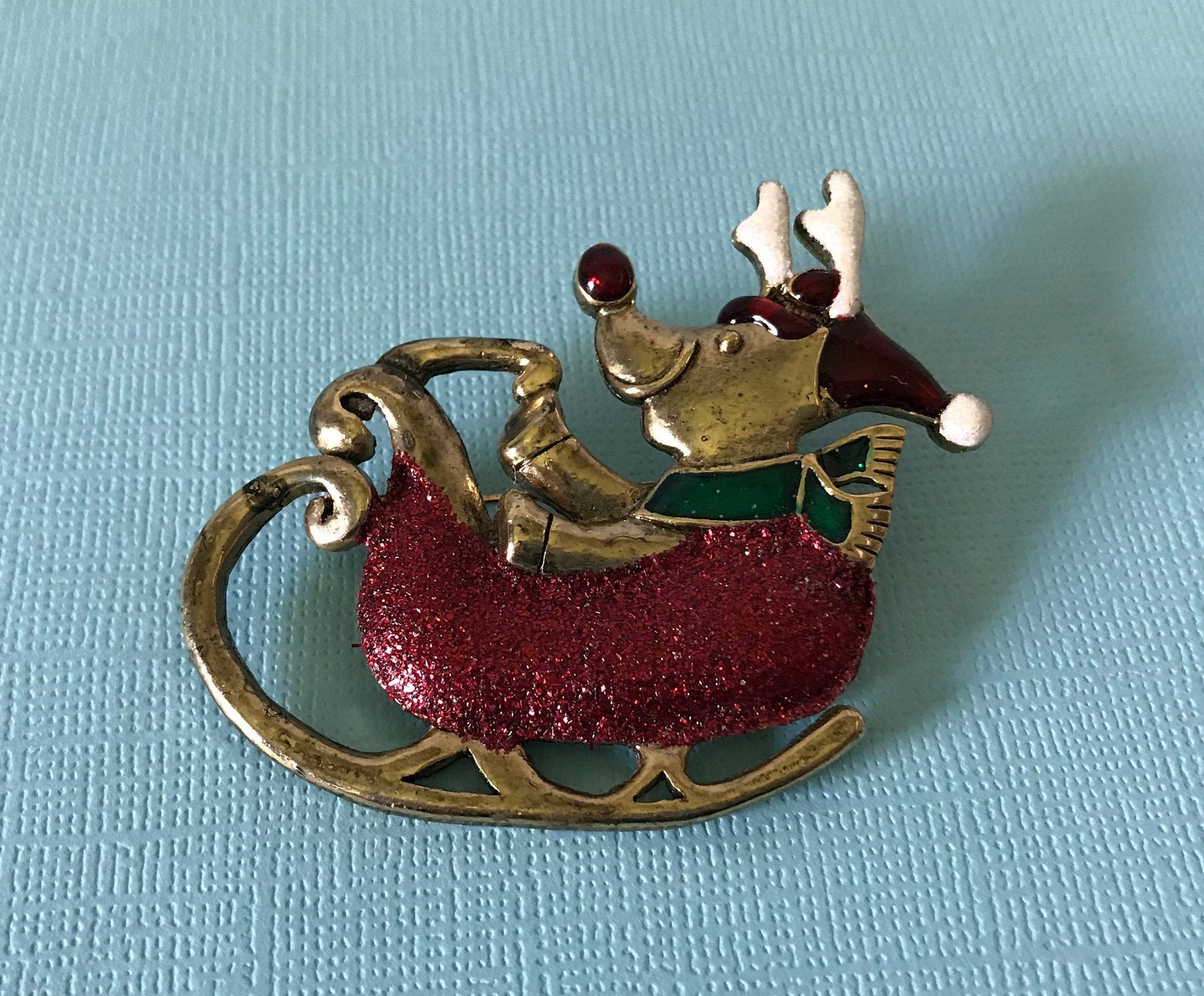 Vintage Reindeer Pin Reindeer in Sled Brooch Vintage Rudolph - Etsy