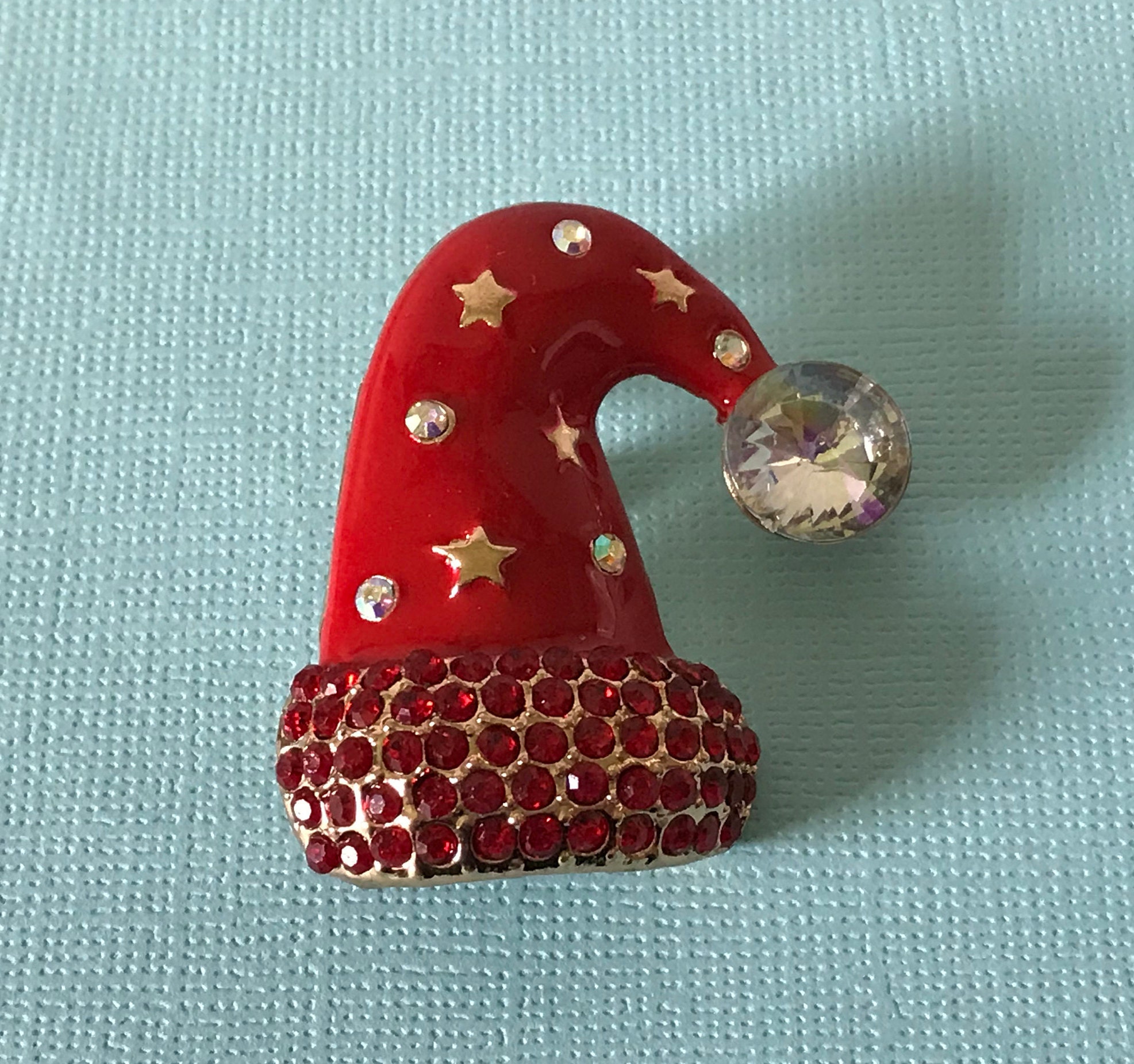 Rhinestone santa hat pin Christmas pin red santa hat pin | Etsy
