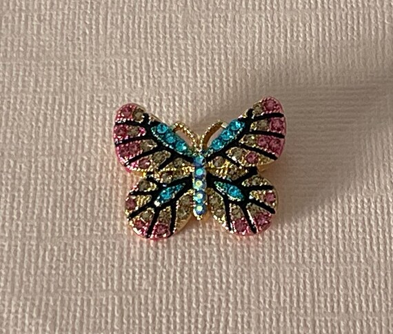 Rhinestone butterfly brooch, pink butterfly pin, butt… - Gem