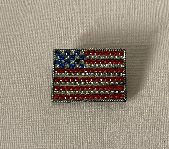 Vintage flag brooch, rhinestone flag pin, American fl… - Gem