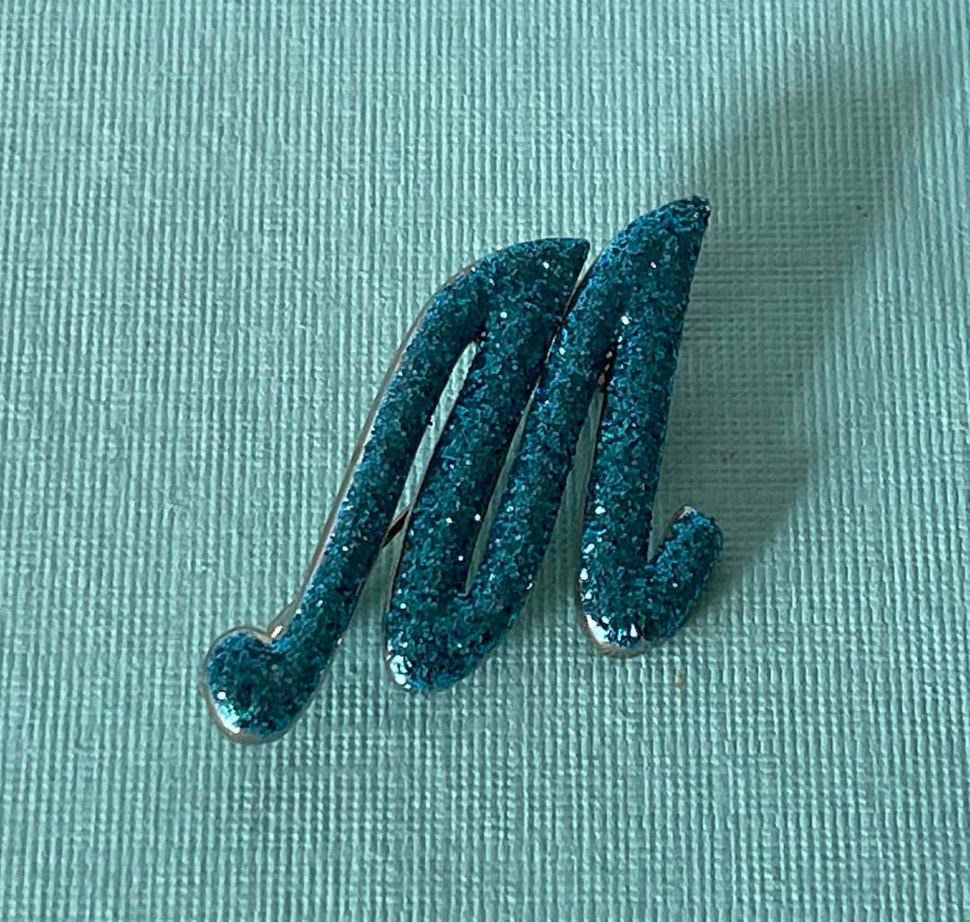 Vintage Letter M Brooch, Blue Letter M Pin, Glittery Letter M Brooch ...