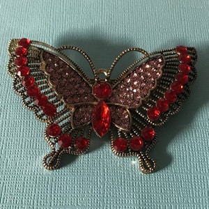Large Red Rhinesotne Butterfly Pin, Butterfly Brooch, Large Butterfly ...