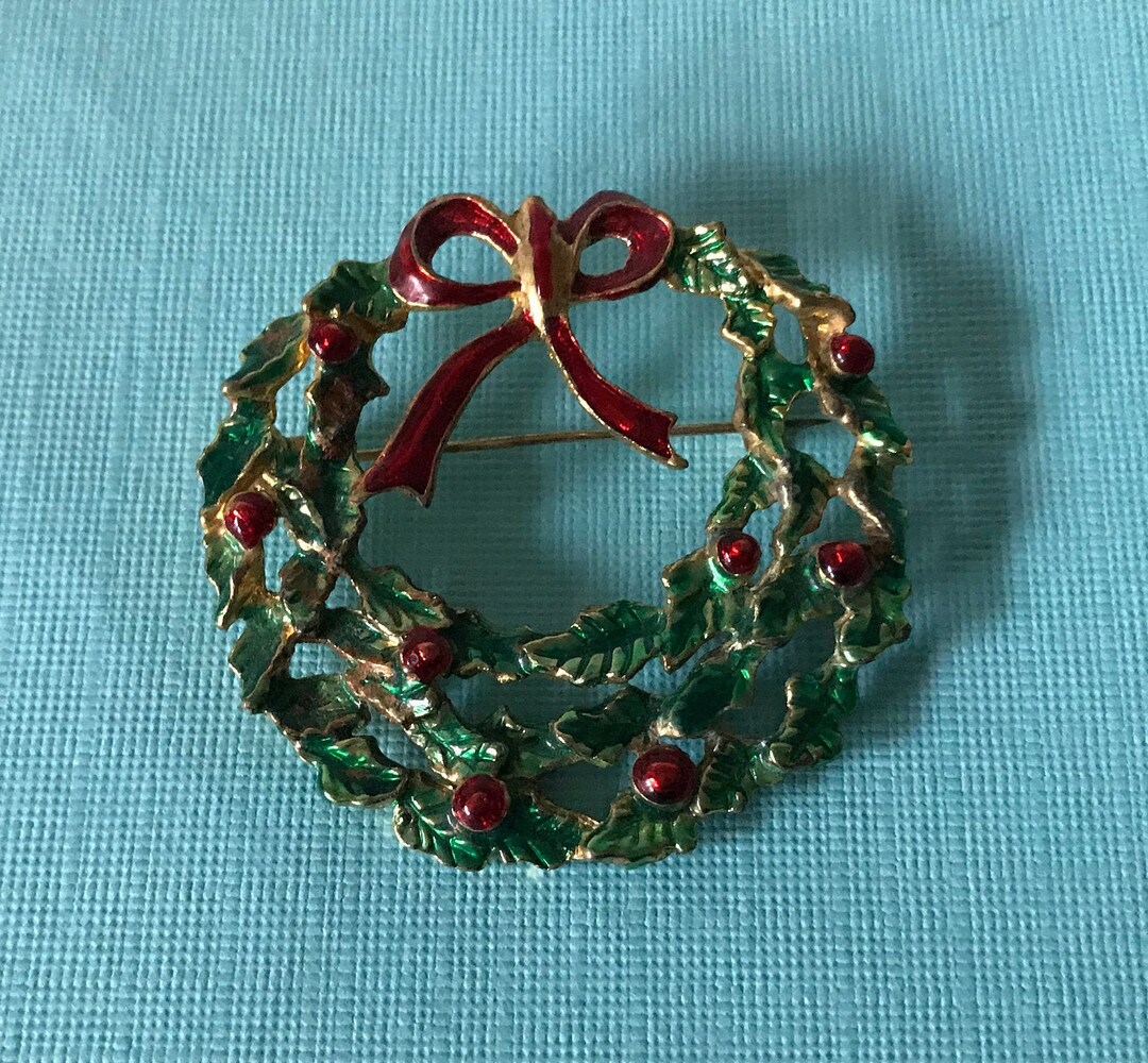 Vintage Wreath Brooch, Vintage Christmas Wreath Brooch, Wreath Pin ...
