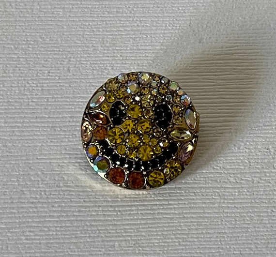 Smiley face brooch, rhinestone smiley face pin, 70's,… - Gem