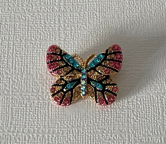 Rhinestone butterfly brooch, pink butterfly pin, butt… - Gem