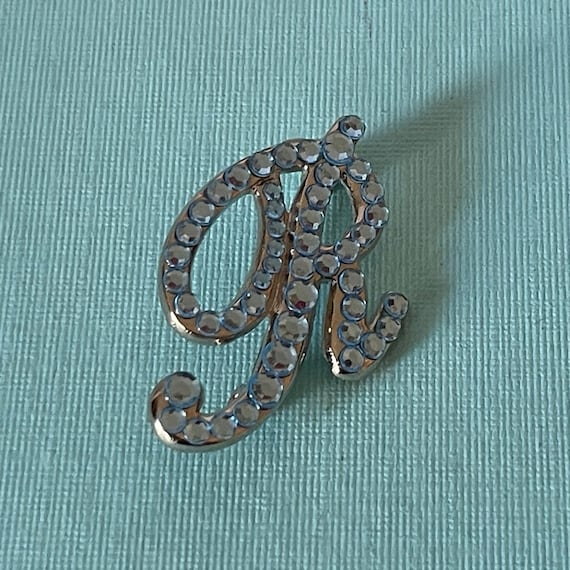 Vintage letter R brooch, rhinestone letter R pin, blu… - Gem