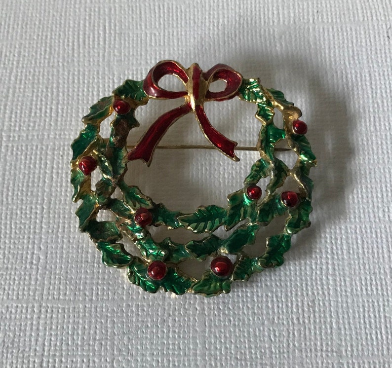 Vintage Wreath Brooch, Vintage Christmas Wreath Brooch, Wreath Pin ...