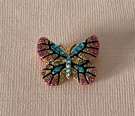 Rhinestone butterfly brooch, pink butterfly pin, butt… - Gem