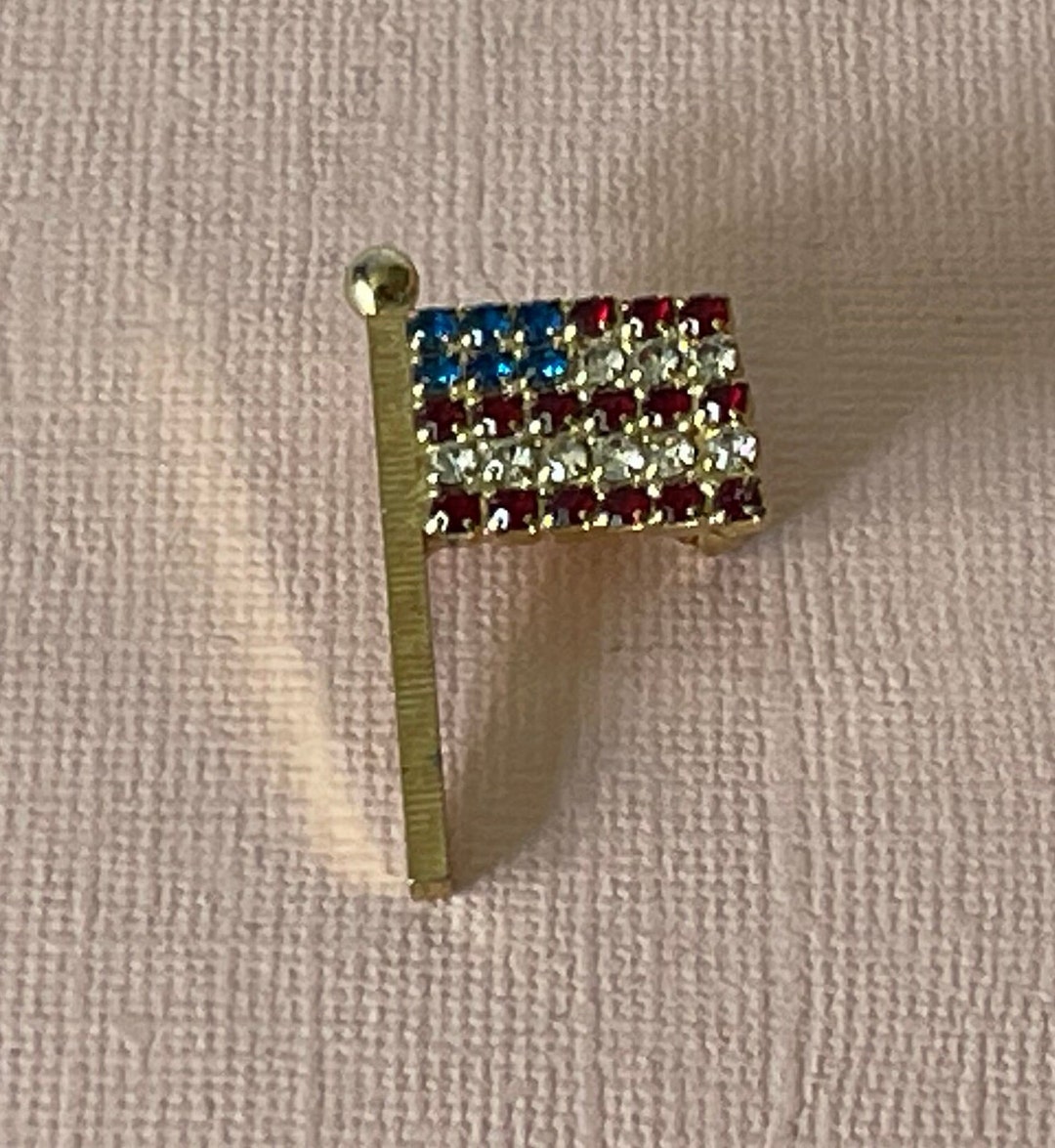 Vintage American Flag Brooch, Rhinestone USA Flag Pin, Patriotic ...
