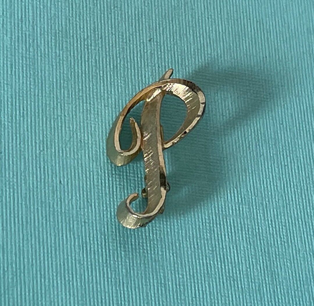 Vintage Letter P Brooch, Gold Letter P Pin, Letter P Jewelry, Signed ...