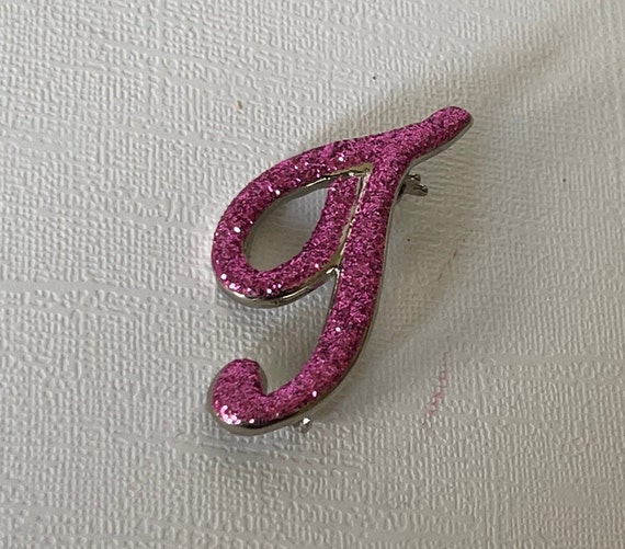 Vintage letter T brooch, letter t jewelry, pink lette… - Gem