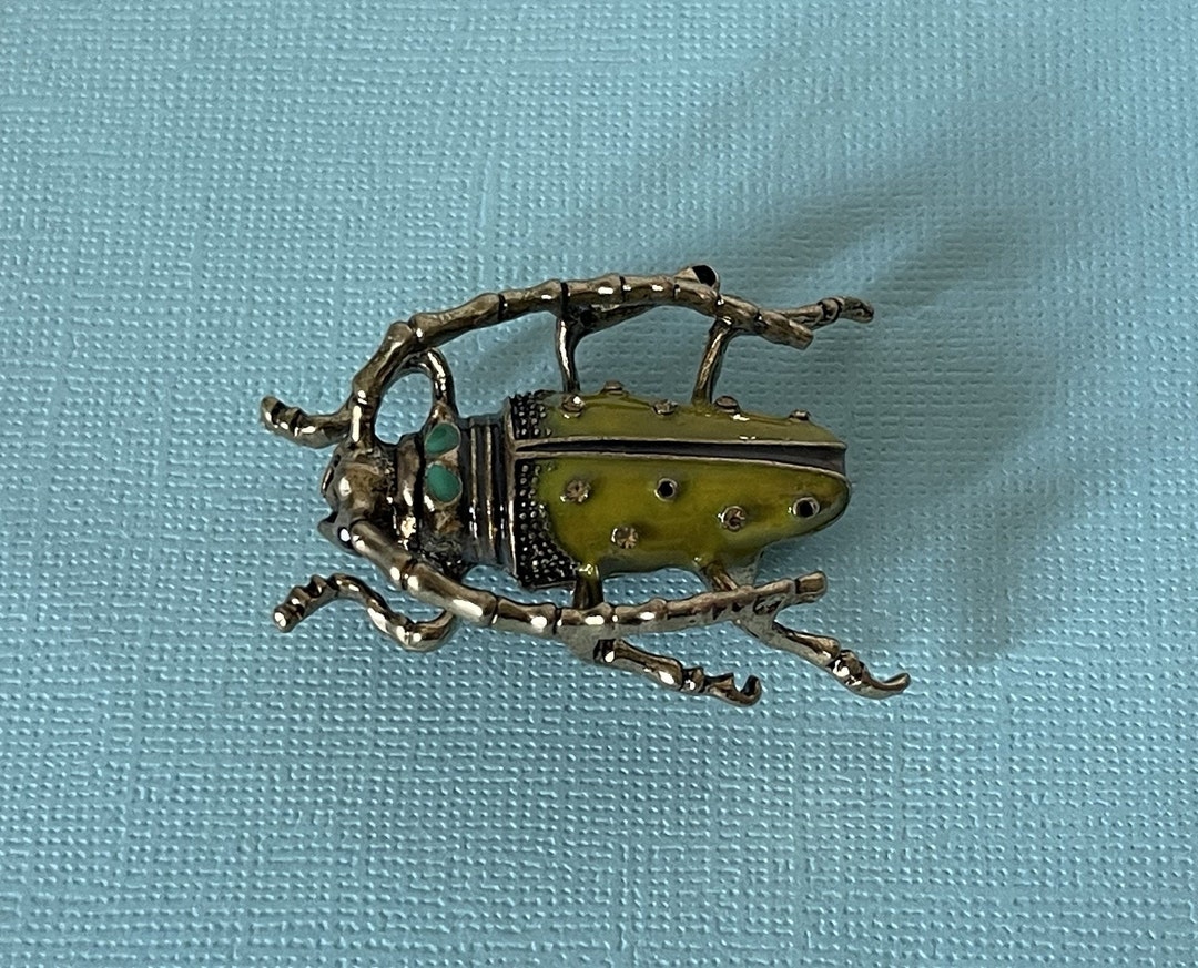 Rhinestone Roach Pin, Green Roach Brooch, Locust Pin, Beetle Brooch ...