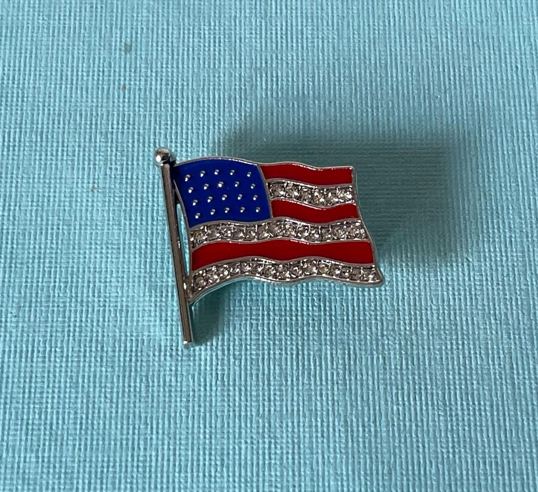 Vintage Flag Brooch, Rhinestone Flag Brooch, USA Flag Pin, Maga
