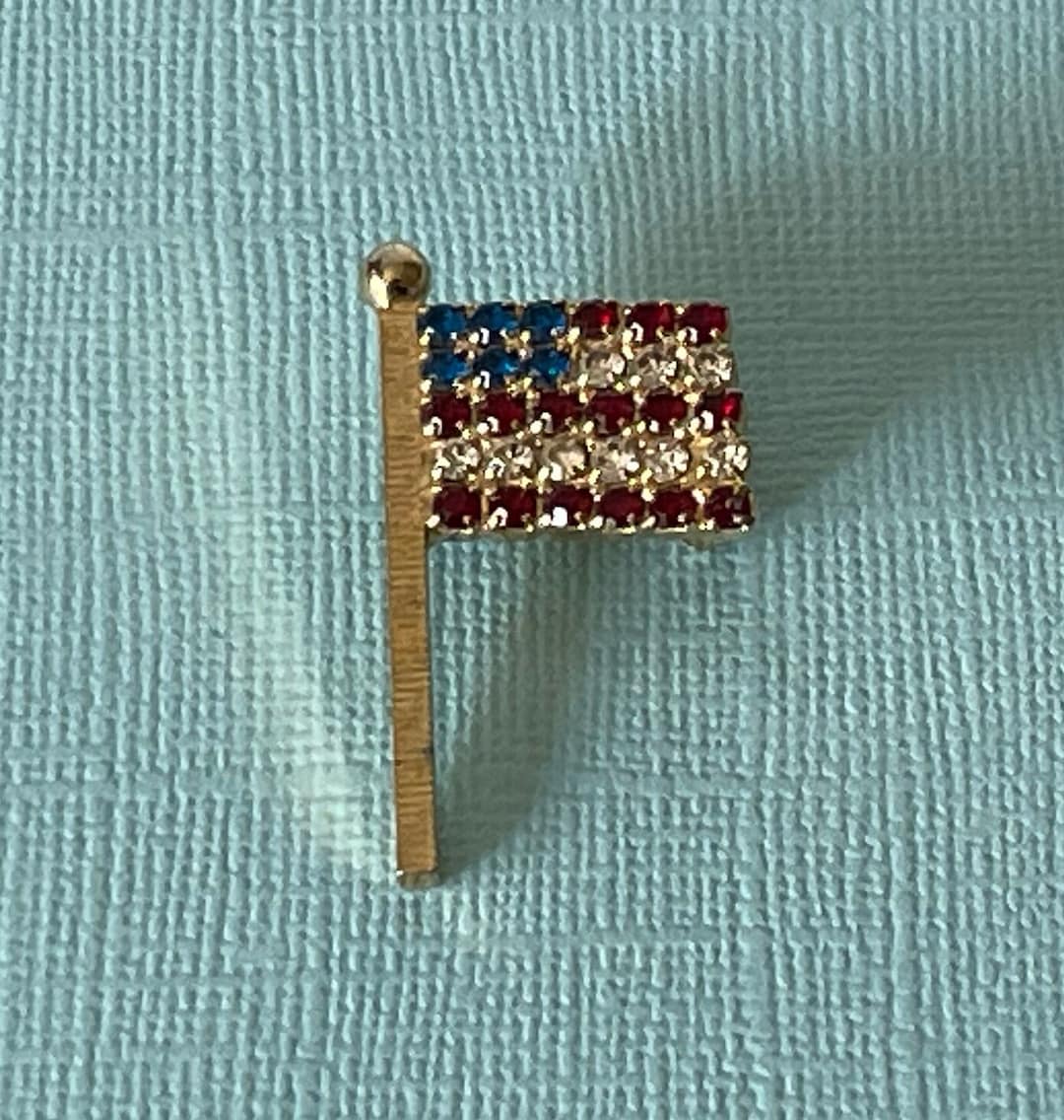 Vintage American Flag Brooch, Rhinestone USA Flag Pin, Patriotic ...
