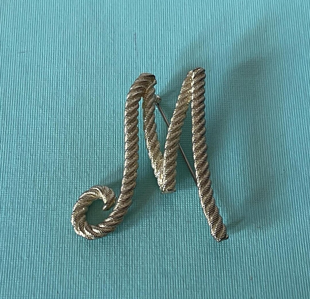 Large Vintage Letter M Brooch, Rope Letter M Pin, Large Vintage W ...