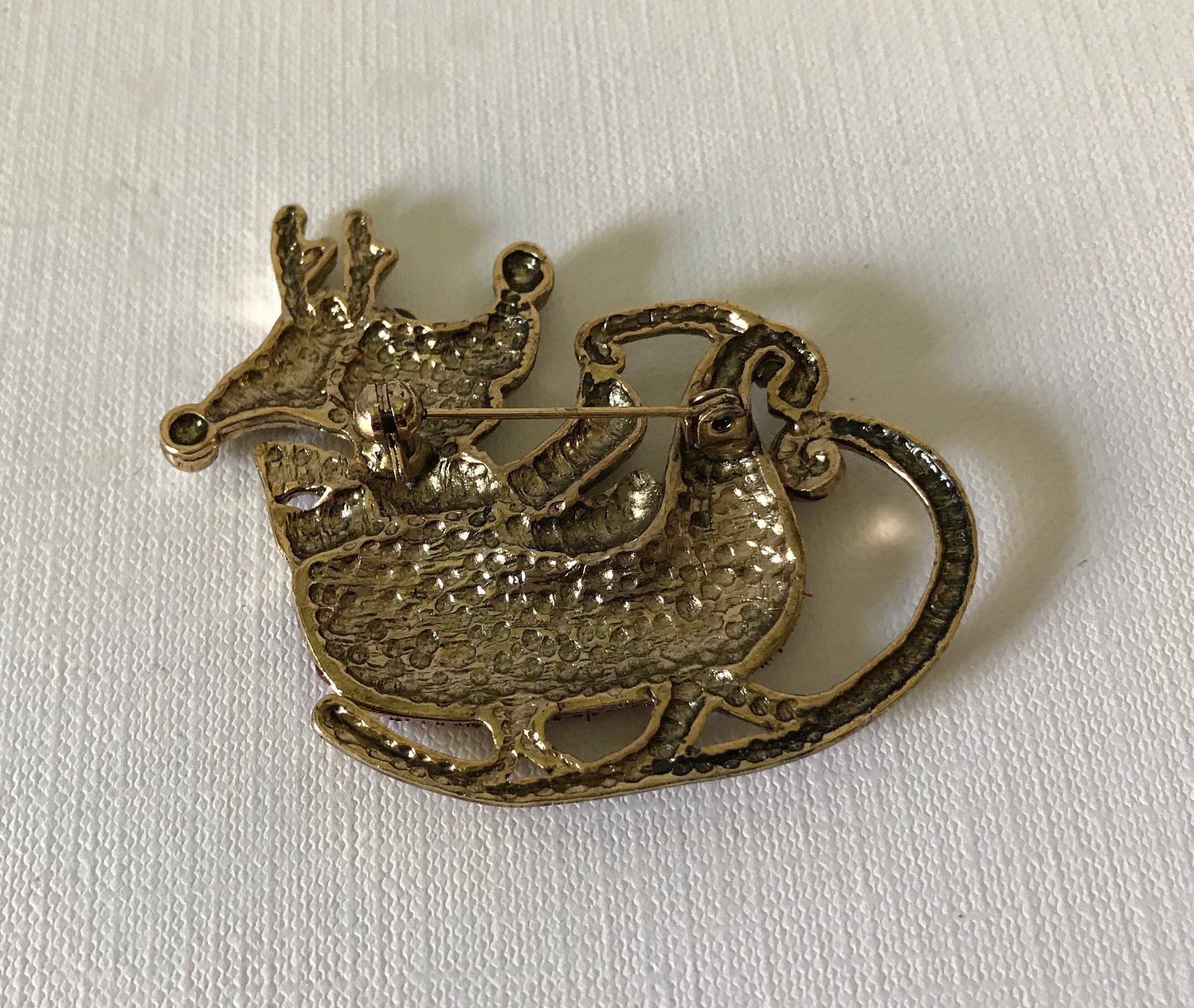 Vintage Reindeer Pin Reindeer in Sled Brooch Vintage Rudolph - Etsy