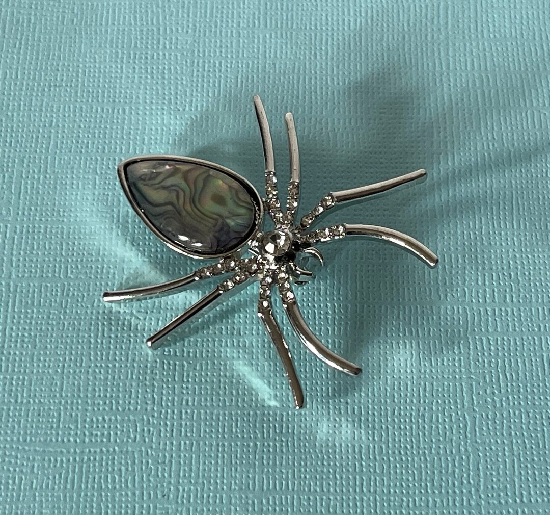 Rhinestone Spider Brooch, Abalone Spider Pin, Silver Spider Brooch ...