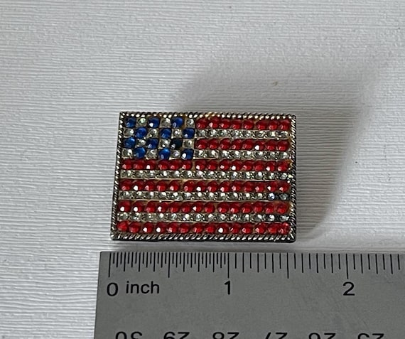 Vintage flag brooch, rhinestone flag pin, American fl… - Gem