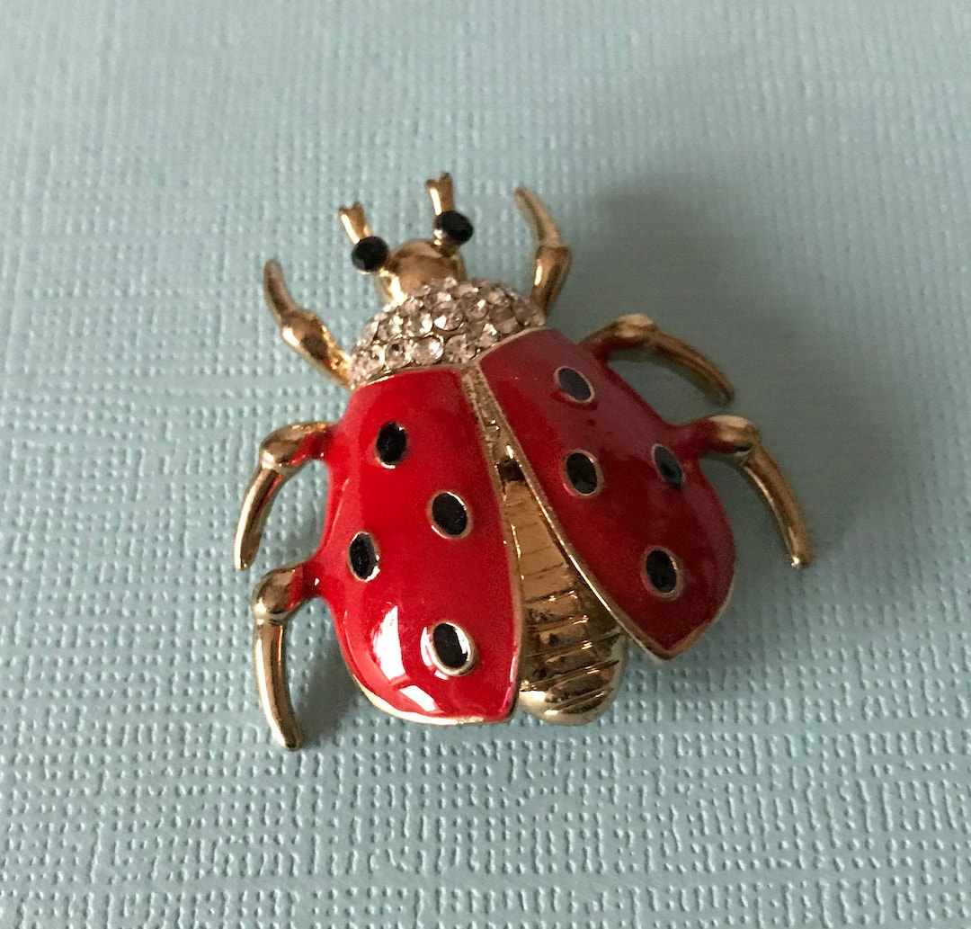 Rhinestone Lady Bug Brooch, Beetle Brooch, Lady Bug Pin, Red and Black ...