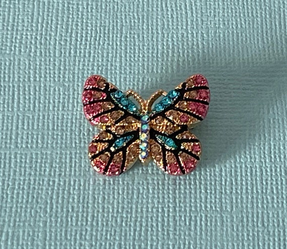 Rhinestone butterfly brooch, pink butterfly pin, butt… - Gem