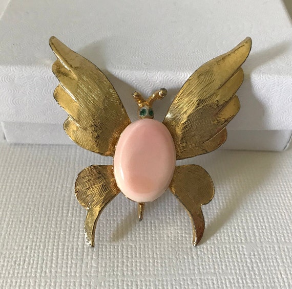 Vintage butterfly brooch, pink butterfly brooch, gold… - Gem