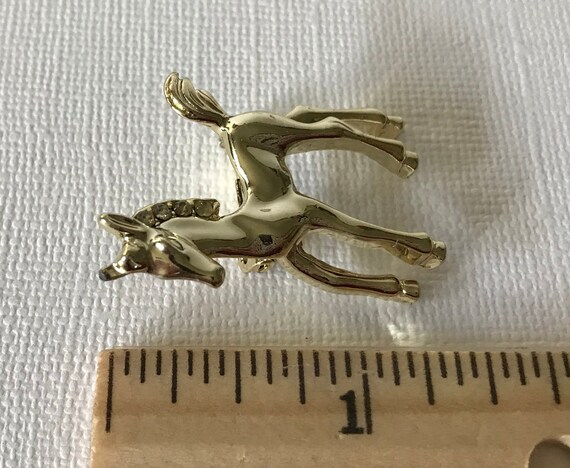 Vintage horse brooch, gold horse pin, rhinestone hors… - Gem