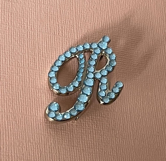 Vintage letter R brooch, rhinestone letter R pin, blu… - Gem