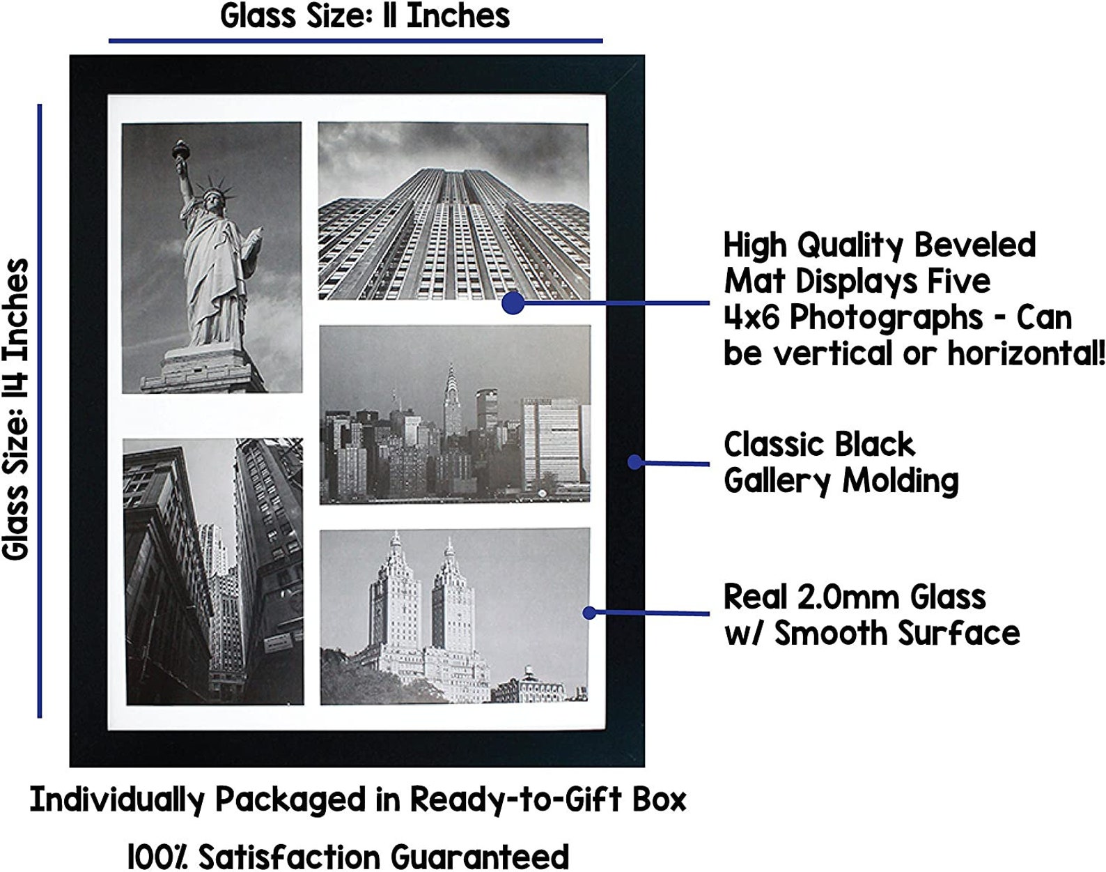 Collage Picture Frame Mat Displays Photos Black Gallery - Etsy