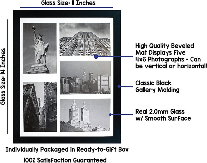 Collage Picture Frame Mat Displays Photos Black Gallery | Etsy