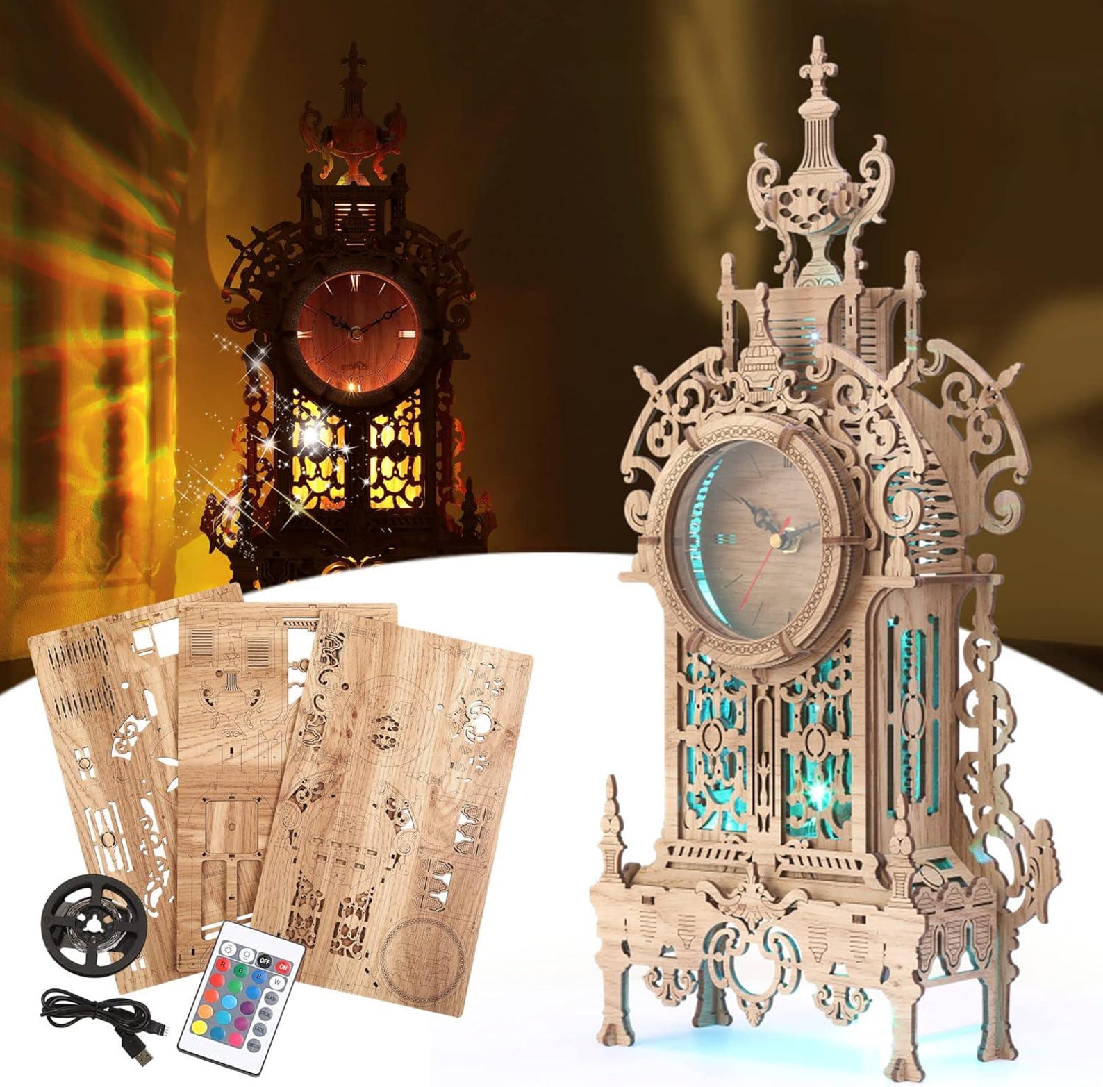 3D Wooden Puzzle Clock Model Kits for Adults- Tower Desk Clock - Etsy