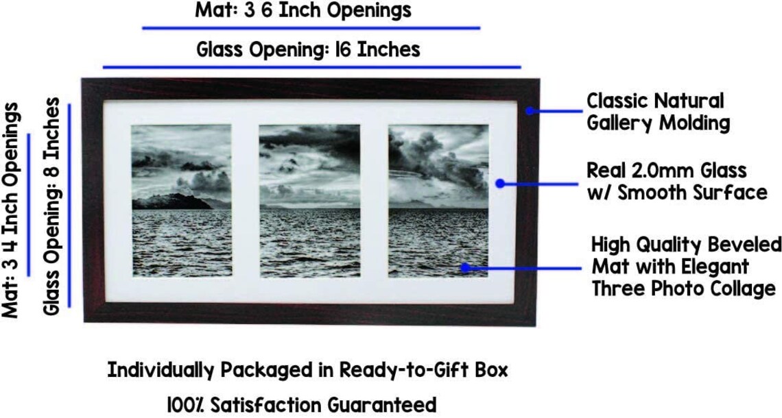 8x16 Collage Gallery Picture Frame With Three 4x6 Inch - Etsy