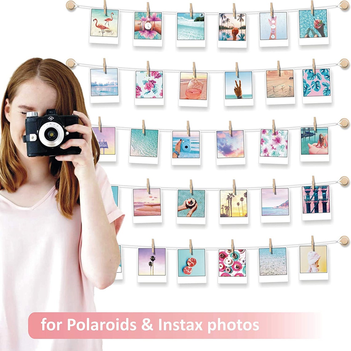 Photo Display Instant Wall Hanging String With Clips 3M Self - Etsy