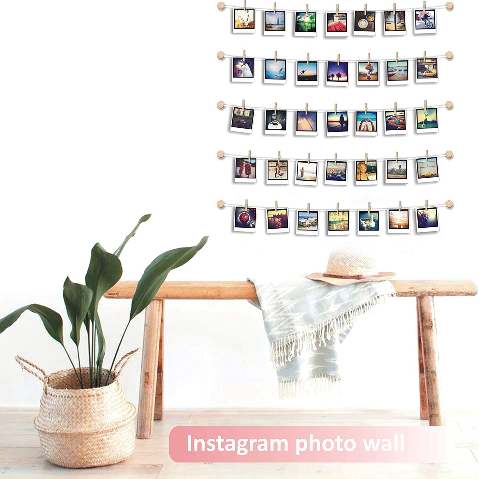 Photo Display Instant Wall Hanging String With Clips 3M Self - Etsy