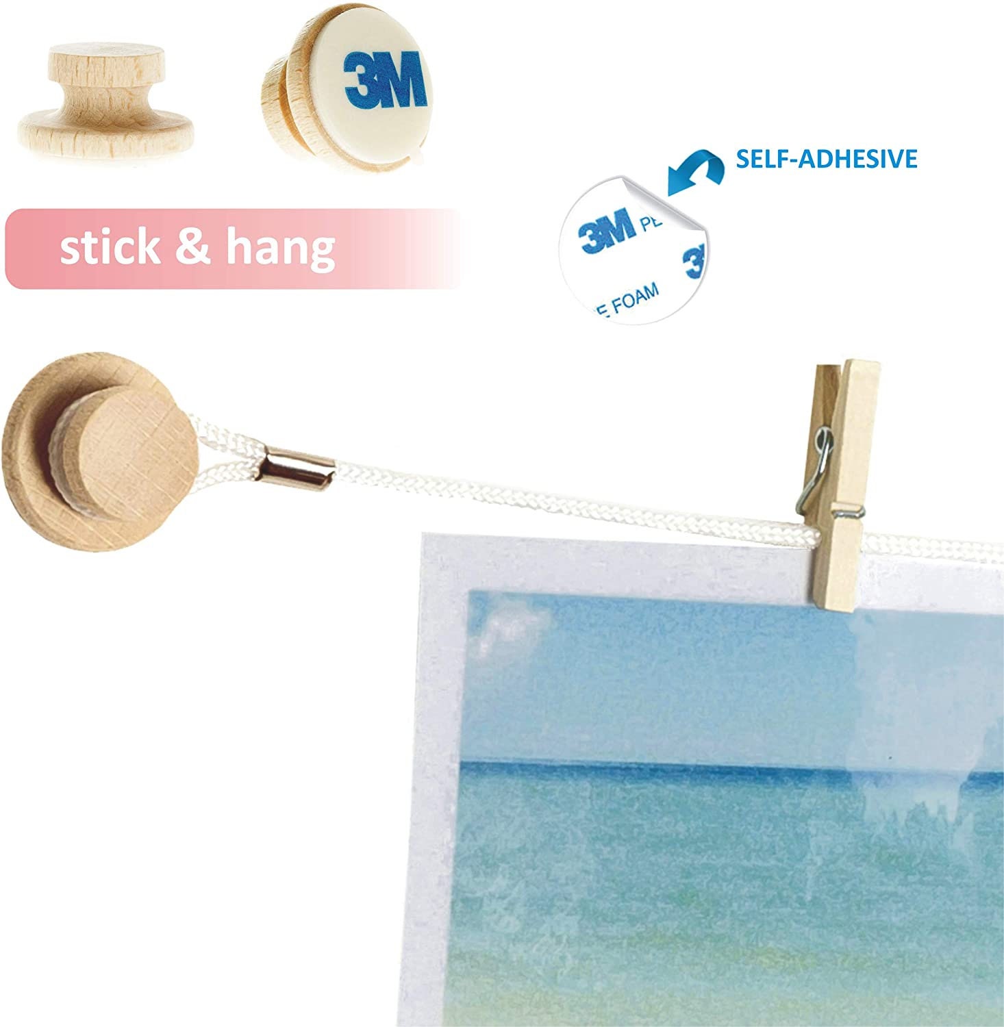 Photo Display Instant Wall Hanging String With Clips 3M Self - Etsy