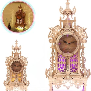 3D Wooden Puzzle Clock Model Kits for Adults- Tower Desk Clock - Etsy