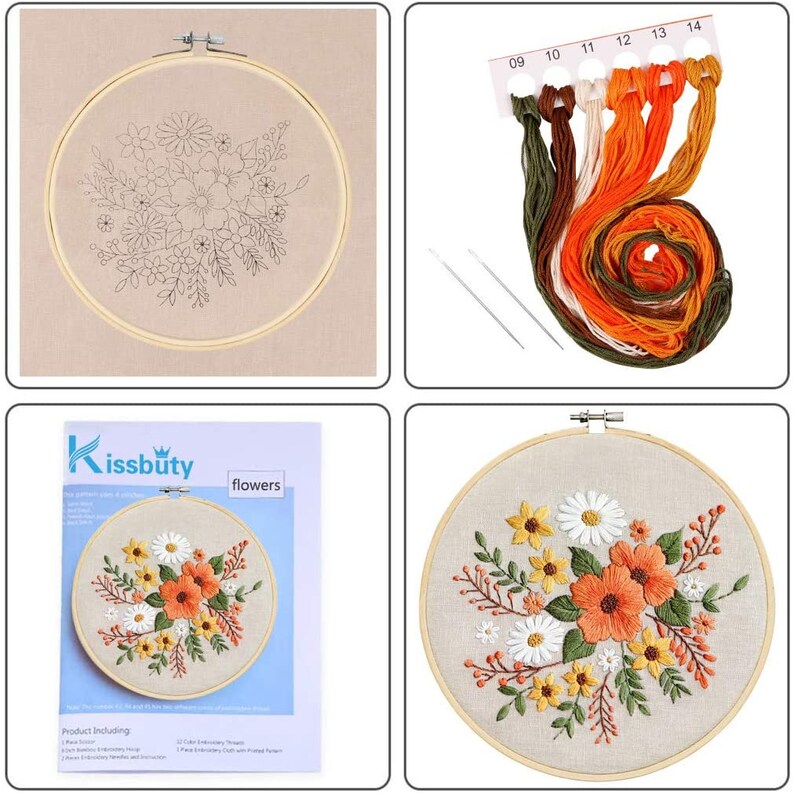 Full Range of Embroidery Starter Kit With Pattern Stamped - Etsy