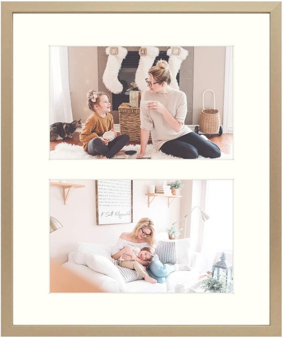 8x10 Photo Wood Collage Frame With Real Glass and White Mat | Etsy