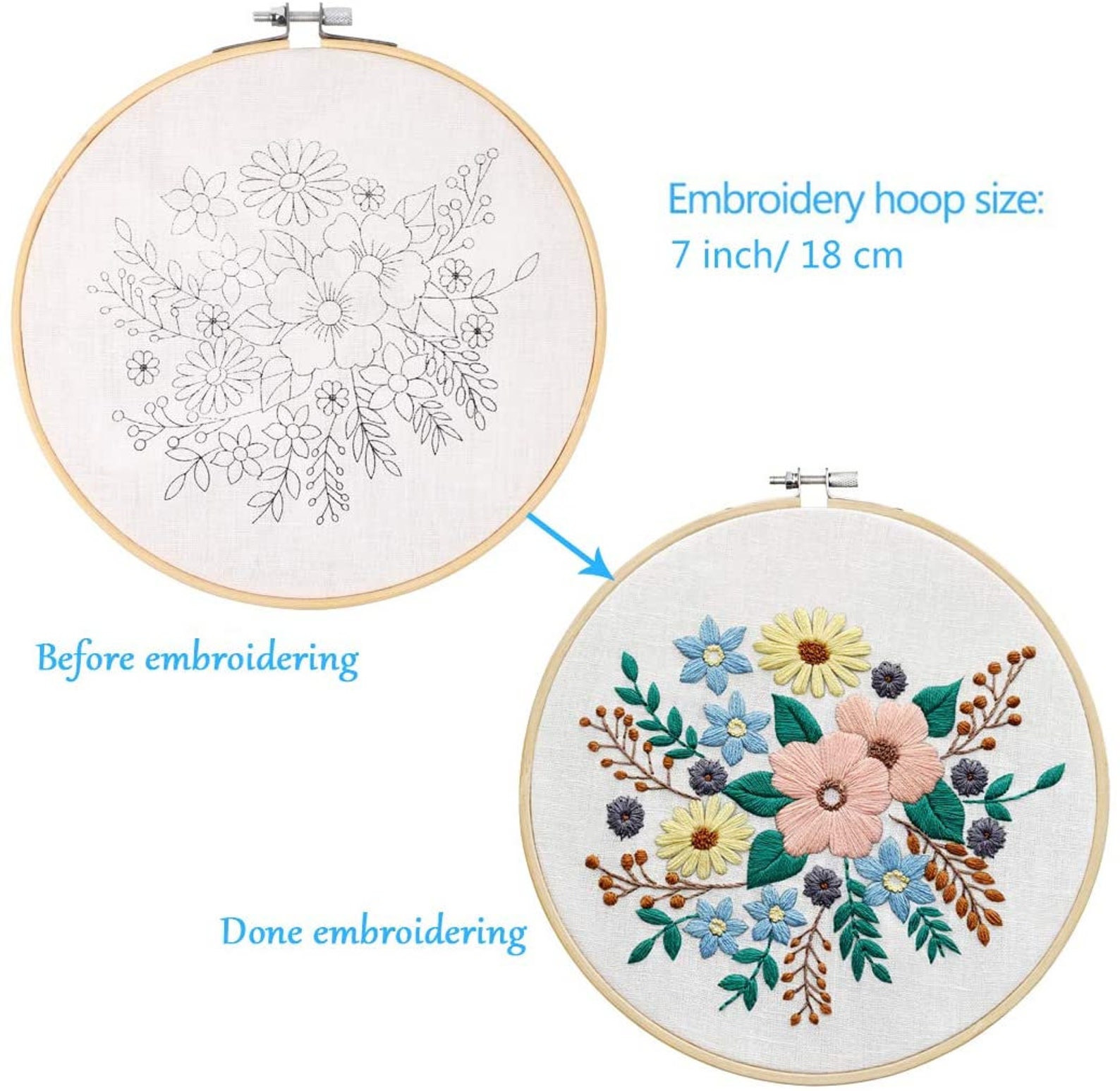 Full Range of Embroidery Starter Kit With Pattern Stamped - Etsy